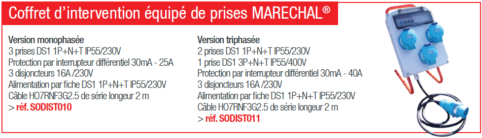 Matériel éclairage distribution électrique pour pompiers (prise MARECHAL)